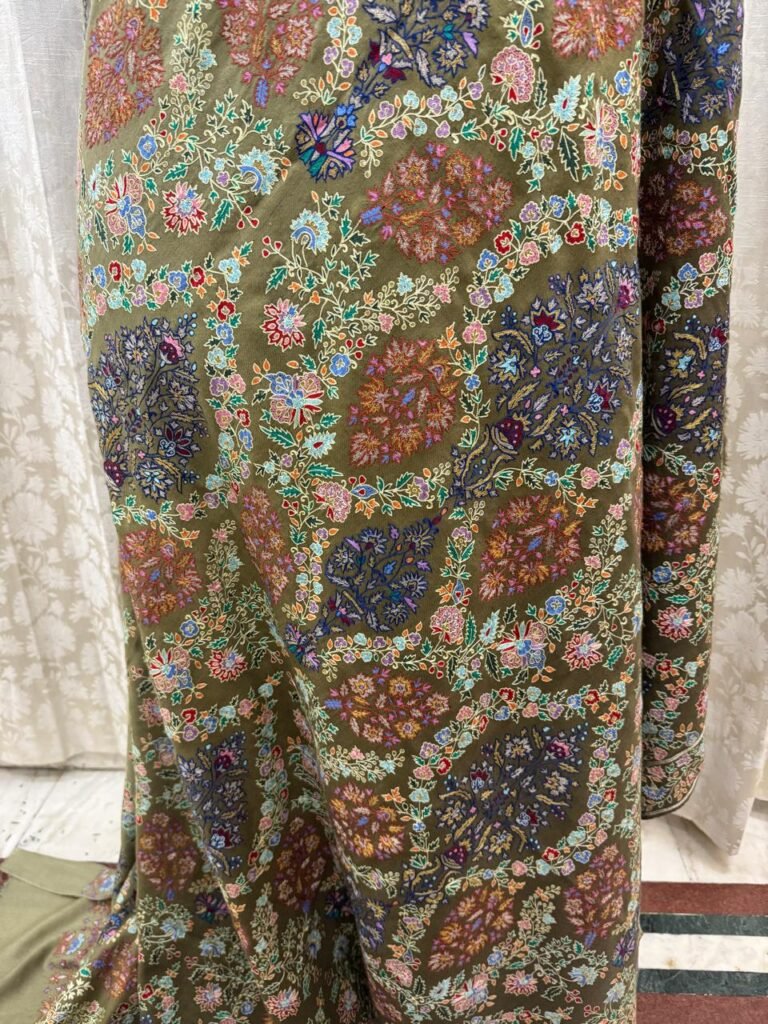 Hand Embroidered Light & Dark Green Shaded Pure Pashmina Shawl – Papier ...