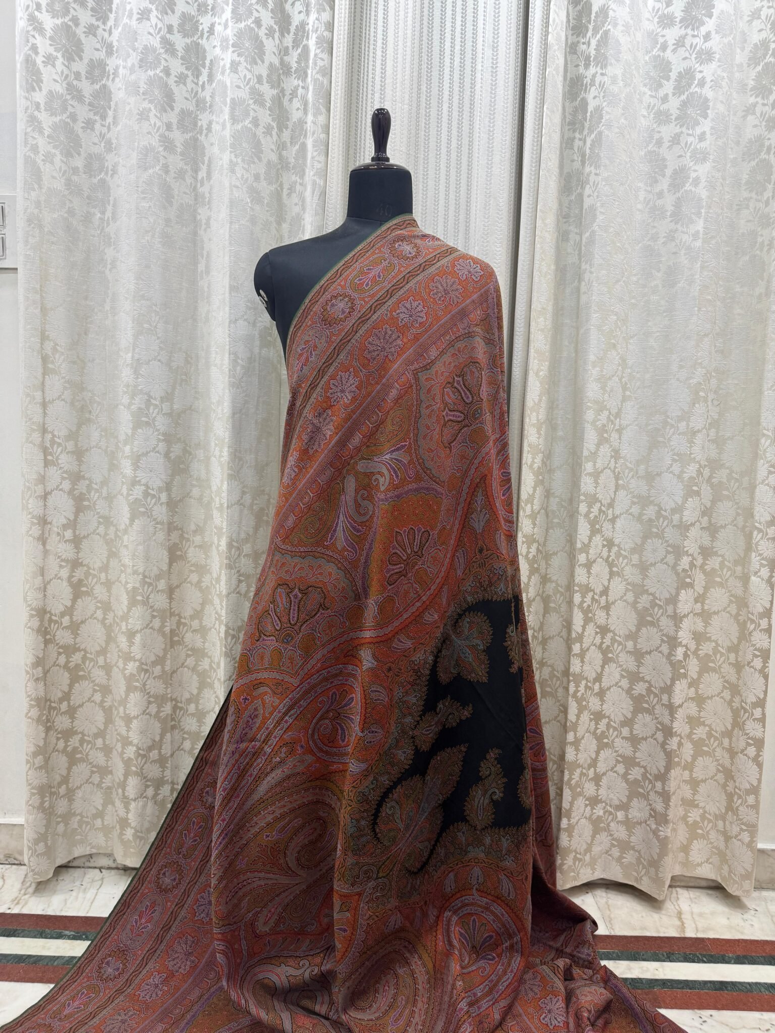 Regal Paisley Long Shawl – Extra Large Black Pashmina with ...