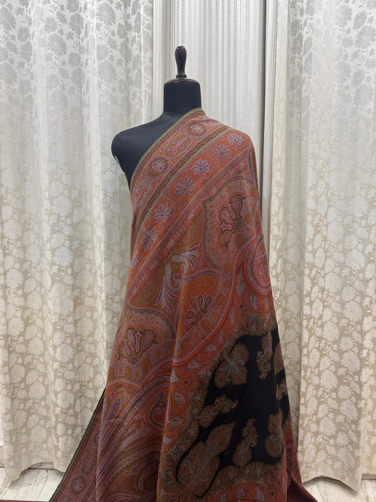 Regal Paisley Long Shawl – Extra Large Black Pashmina with ...